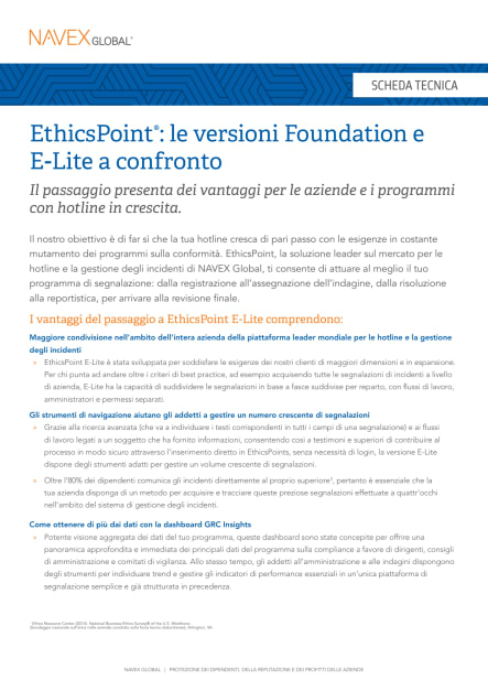 EthicsPoint®: le versioni Foundation e E-Lite a confronto | NAVEX IT